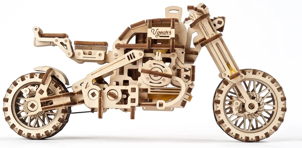 Ugears 3D dřevěné mechanické puzzle UGR-10 Motorka (scrambler) s vozíkem