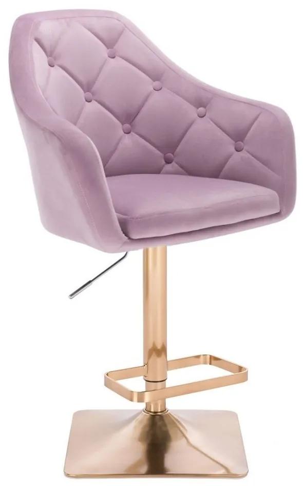 LuxuryForm Barová židle ANDORA VELUR na zlaté hranaté podstavě - fialová