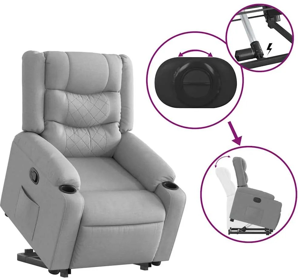 Zvedací polohovací křeslo světle šedé textil 3206573