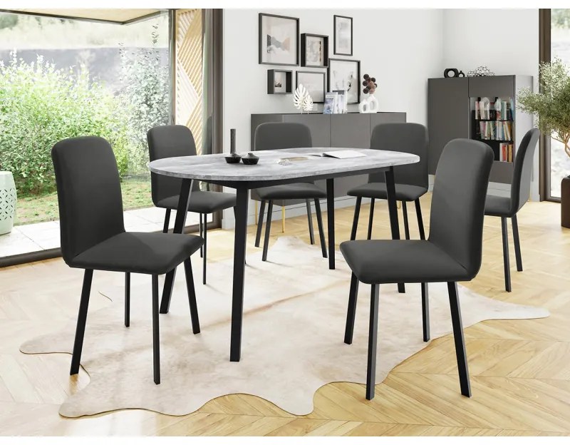 Rozkládací stůl Zerimo S 150x80 se 6 židlemi Lekoz, Barva dřeva: bíla + černá, Potah: Amor Velvet 4311