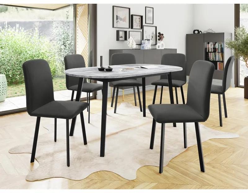 Rozkládací stůl Zerimo S 150x80 se 6 židlemi Lekoz, Barva dřeva: šedý mramor + černá, Potah: Amor Velvet 4322