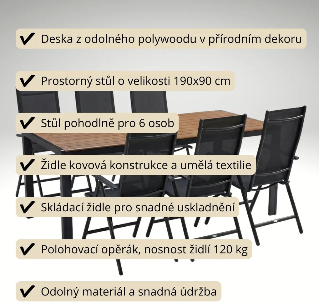 Vikio Zahradní set 190x90 pro 6 osob přírodní V137-190P2