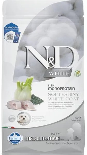 N&D WHITE Dog GF Sea Bass, Spirulina & Fennel Puppy Medium & Maxi 2 kg