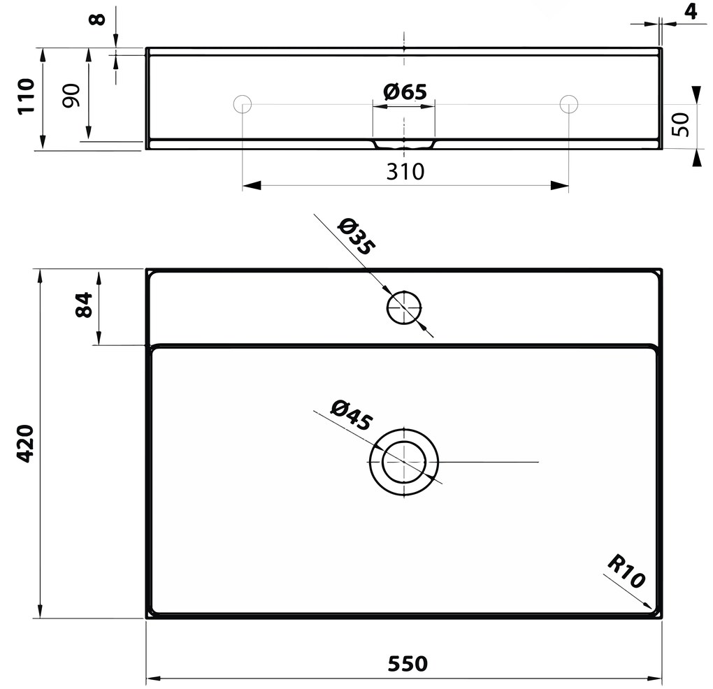 Sapho Sapho, AURUM nerezové umyvadlo, 55x42cm, včetně výpusti, nerez mat, AU402