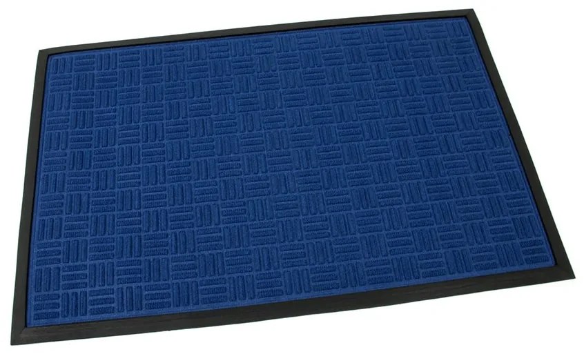 Modrá textilní gumová čistící vstupní rohož Criss Cross, FLOMAT - délka 60 cm, šířka 90 cm a výška 0,8 cm