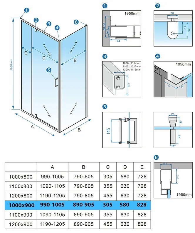 BPS-koupelny Obdélníkový sprchový kout HYD-OK07A 100x90 bílá/transparent - bez vaničky