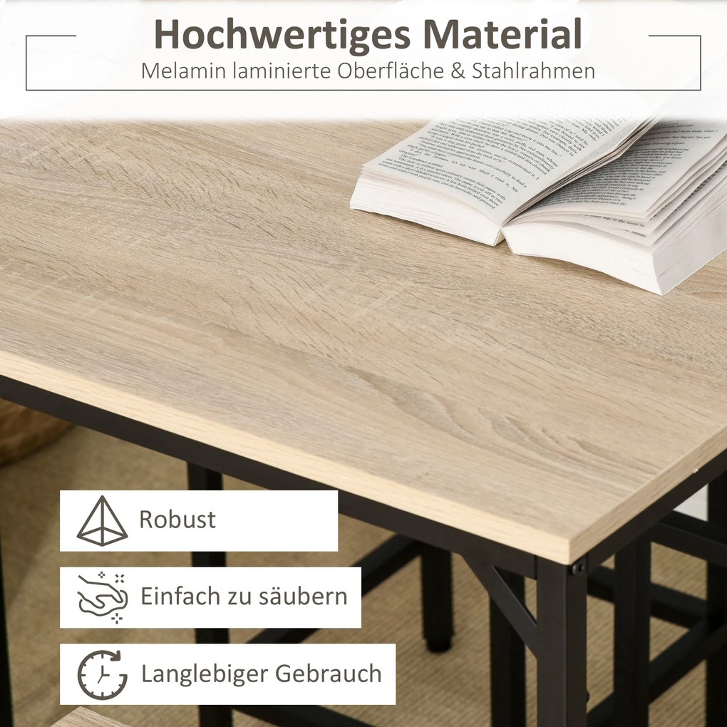 HOMCOM Barový set 5dílný s vysokým stolem a 4 barovými židlemi, kuchyňská linka, jídelní set, ocelový dub černý 100x60x88cm | Aosom.de