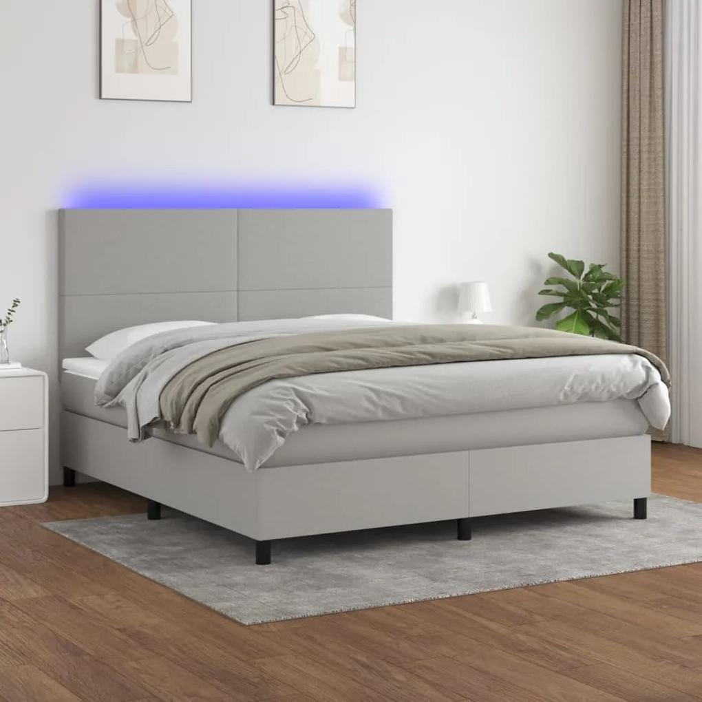 Box spring postel s matrací a LED světle šedá 180x200 cm textil,  3134733
