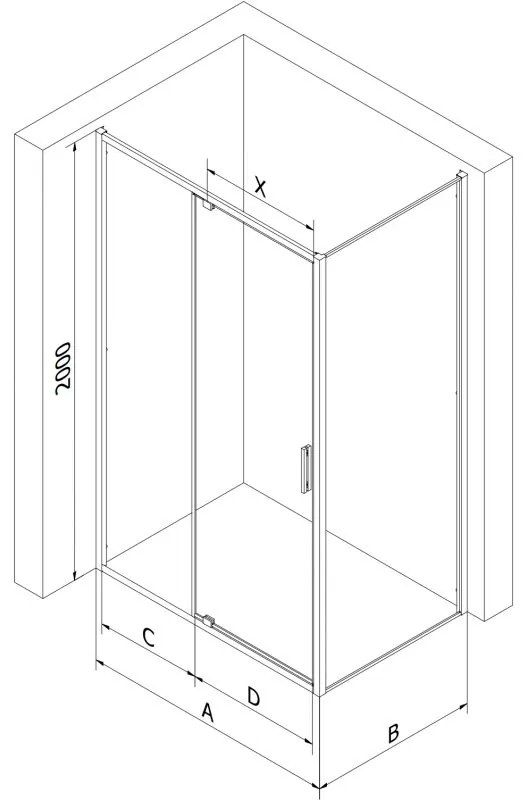 Mexen Exo, sprchový kout s křídlovými dveřmi 150 x 90 cm, 6mm čiré sklo, černý profil, 819-150-090-70-00