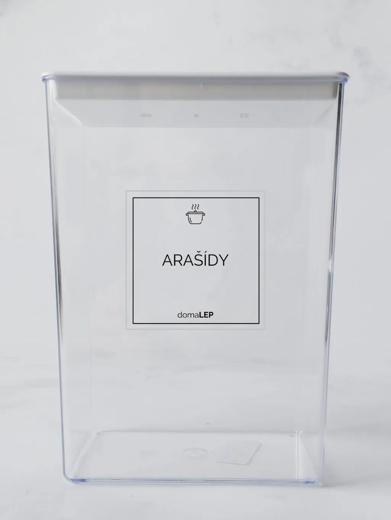 ARAŠÍDY – průhledná samolepka na dózu, základní písmo, 5 x 5 cm | DomaLEP