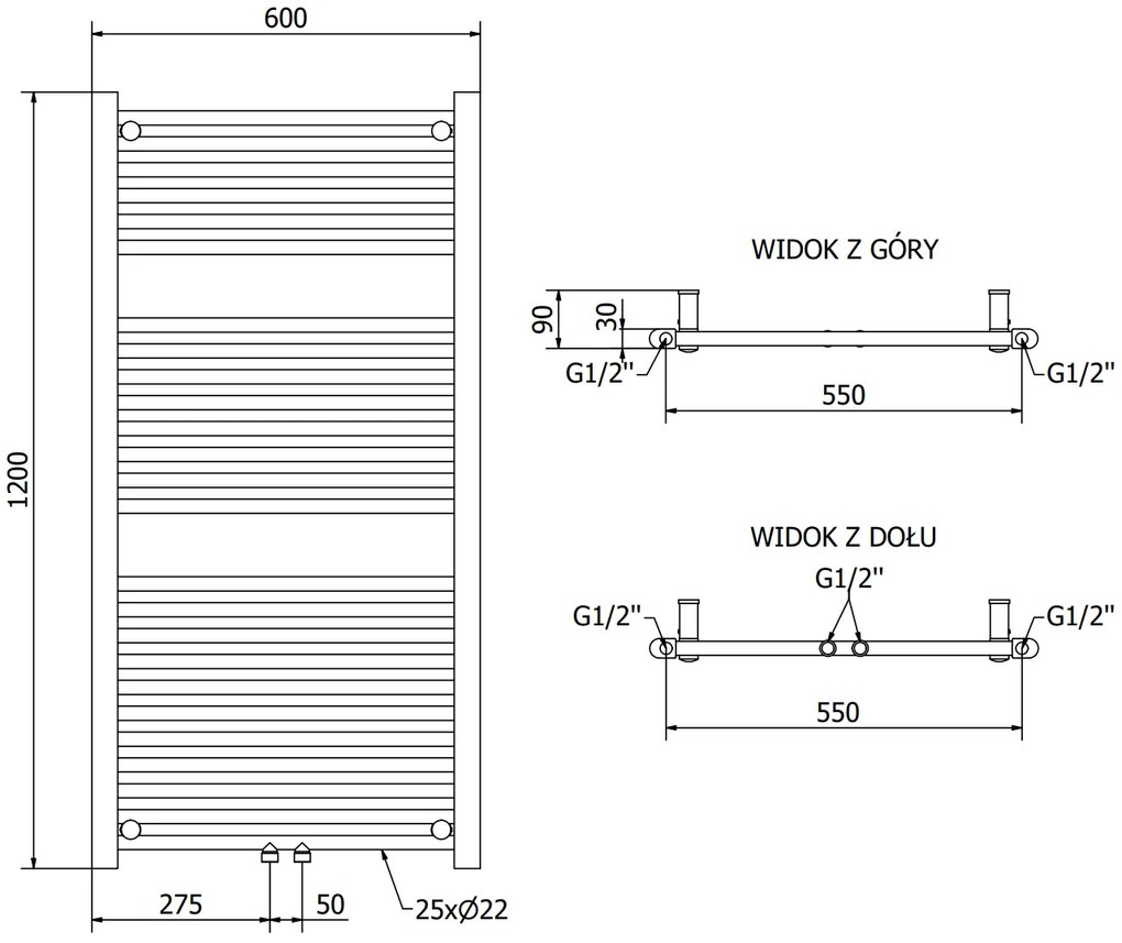 Mexen Mars, elektrické topné těleso 1200 x 600 mm, 600 W, zlatá lesklá, W110-1200-600-2600-50