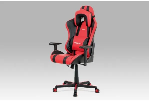 Kancelářská židle, červená+černá ekokůže, houpací mech., plastový kříž
