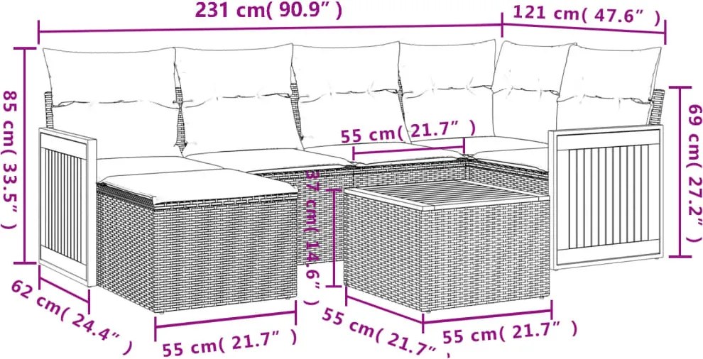 7dílná zahradní sedací souprava s poduškami béžová polyratan 3260267