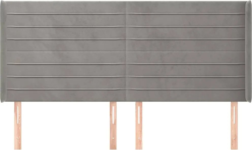 Čelo postele typu ušák světle šedé 203x16x118/128 cm samet 3119786