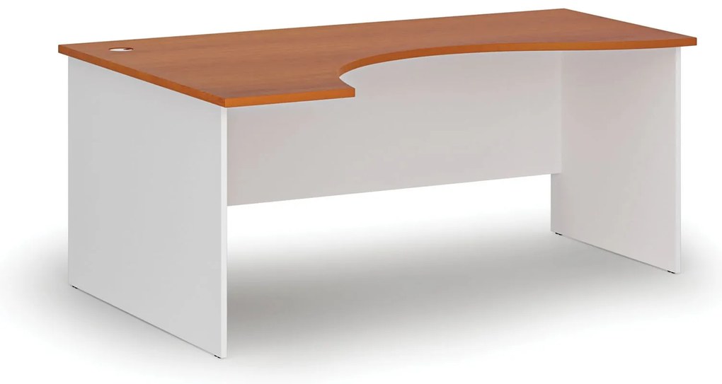 Ergonomický kancelářský psací stůl PRIMO WHITE, 180x120 cm, levý, bílá/třešeň