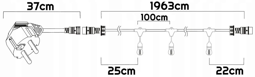 BERGE Zahradní girlanda 20m + 21x 1W LED žárovka