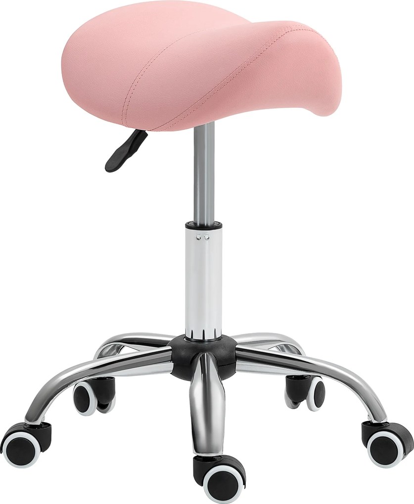 HOMCOM Výškově nastavitelná stolička 49-61 cm pracovní stolička 360° otočná stolička kancelářská stolička pro kancelář, salon, masáž, spa Růžová