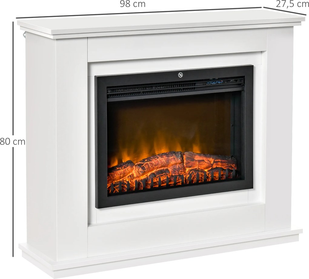 HOMCOM Elektrický krb, 3D LED plameny, dálkové ovládání, časovač, MDF, bílý