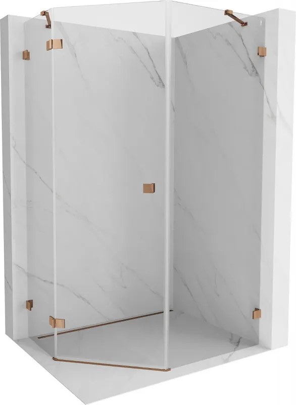 Mexen Lunar, Pětiúhelníkový sprchový kout Mexen Lunar s výklopným levým oknem 80 x 100 cm, 8mm čiré sklo, profil růžové zlato, 831-080L-100P-60-00-L