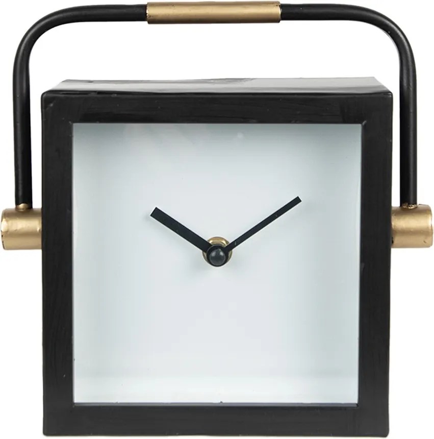Designové černé hranaté stolní hodiny s kovovým madlem - 19*5*19 cm / 1*AA