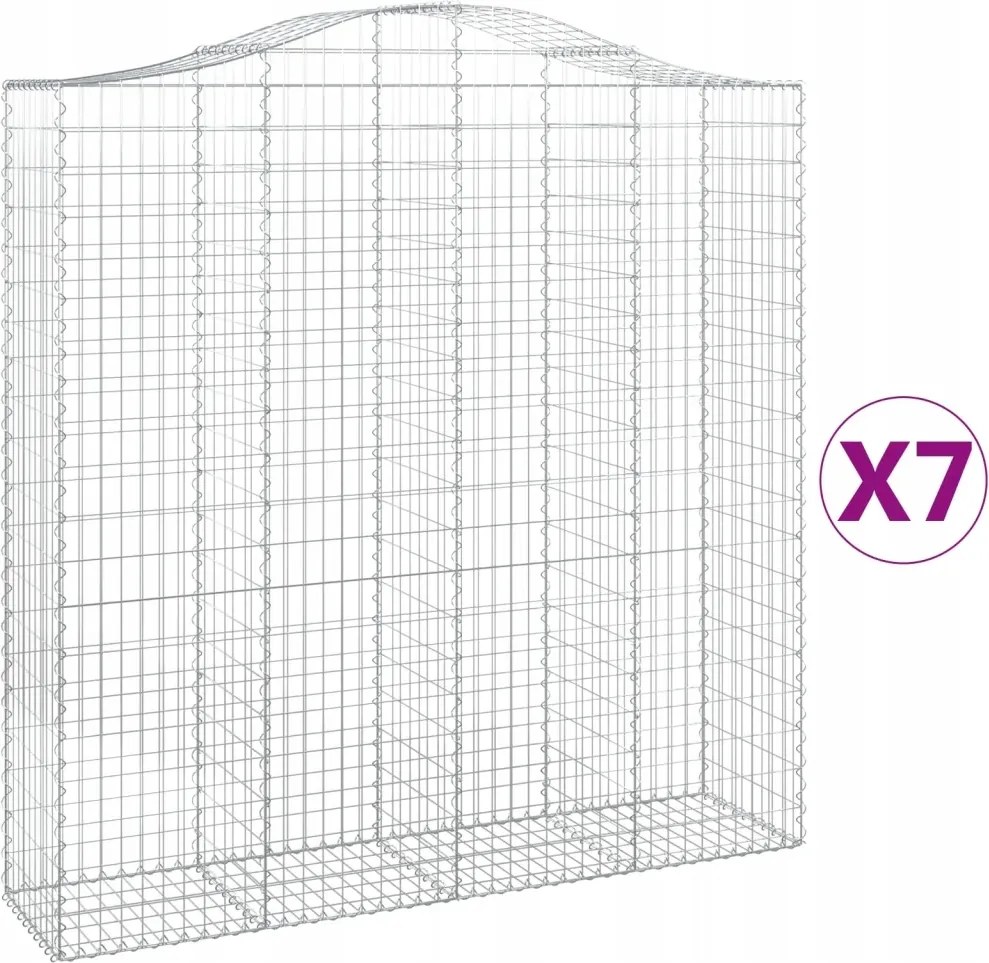 vidaXL Gabionové koše, 7 ks, 200x50x200/220 cm, galvanizované železo