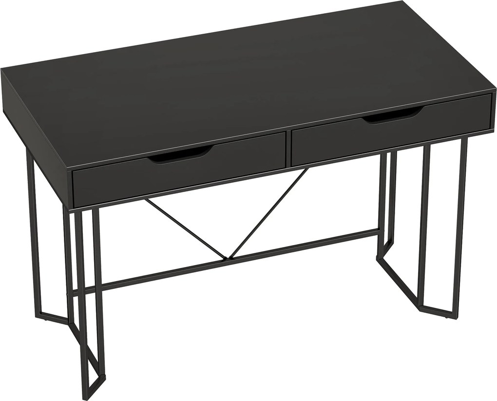 HOMCOM psací stůl s 2 zásuvkami, moderní design s kovovým rámem pro domácí kancelář a ložnici — 120 x 60 x 77 cm, černý
