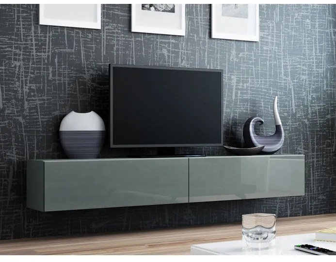 Televizní stolek 180 cm ASHTON - šedý / lesklý šedý