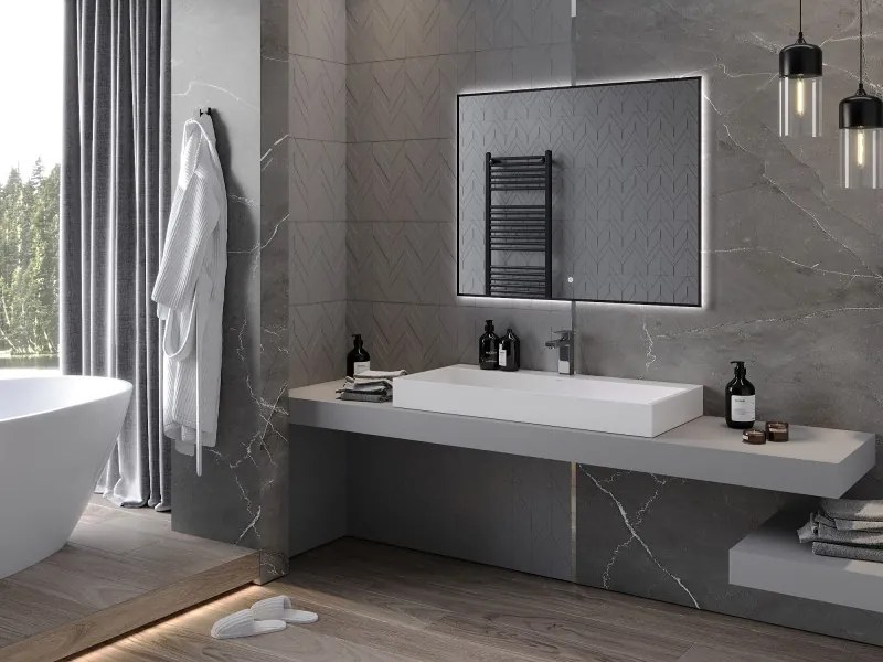 Mexen Erma osvětlené koupelnové zrcadlo 100 x 80 cm, LED 6000K, proti mlžení, černý rám - 9814-100-080-611-70