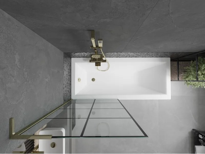 Mexen Next L, 1-křídlová vanová zástěna 80 x 150 cm, 6mm čiré sklo-černý vzor, zlatý lesklý profil, 895-080-000-03-77-50