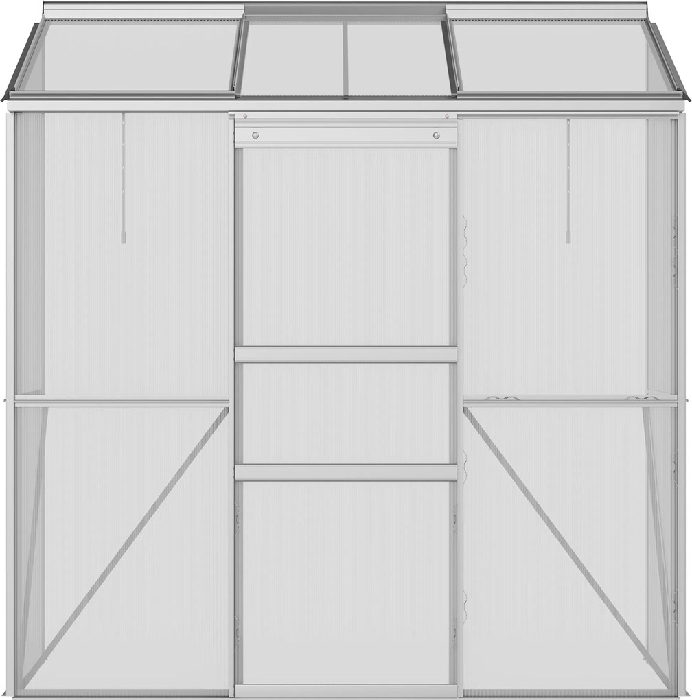 Skleník Outsunny Tomato house Skleník s posuvnými dveřmi a výklopnými střešními okny z polykarbonátu a hliníku Stříbrná 192 x 68 x 196 cm pro zahradn…