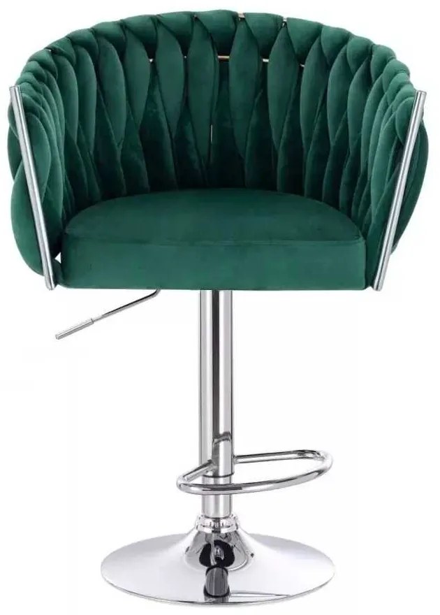 LuxuryForm DESIGN Barová židle NORDEN VELUR na stříbrné kulaté podstavě - zelená