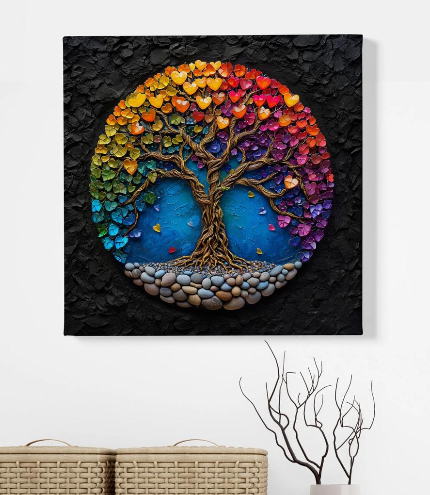 Obraz na plátně - Strom života Barevná srdce FeelHappy.cz Velikost obrazu: 140 x 140 cm