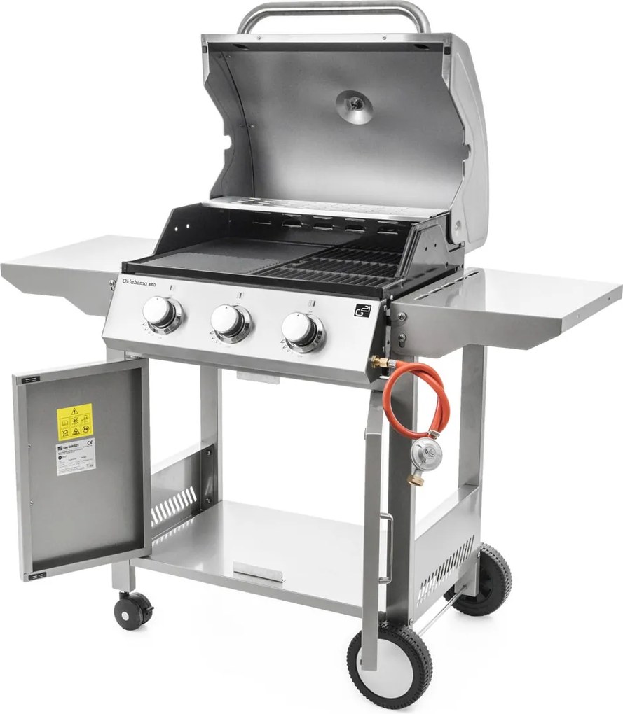 Plynový gril OKLAHOMA BBQ, 3 hořáky, s redukčním ventilem, stříbrná Penta CZ