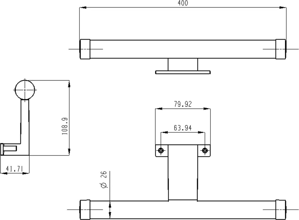 Aqualine Aqualine, KRONAS LED svítilna, 6W, 230V, 400x40x100mm, chrome, KA400