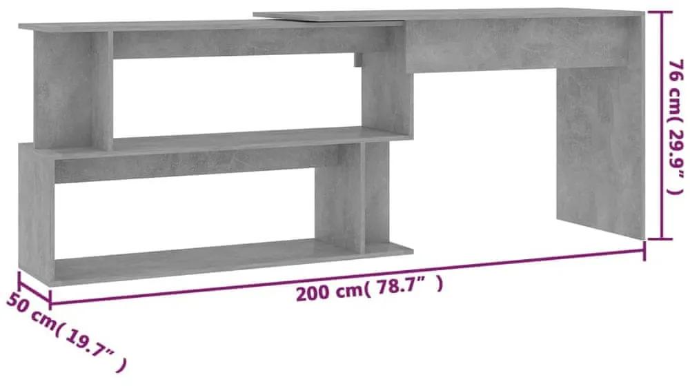 Petromila Rohový psací stůl betonově šedý 200 x 50 x 76 cm dřevotříska