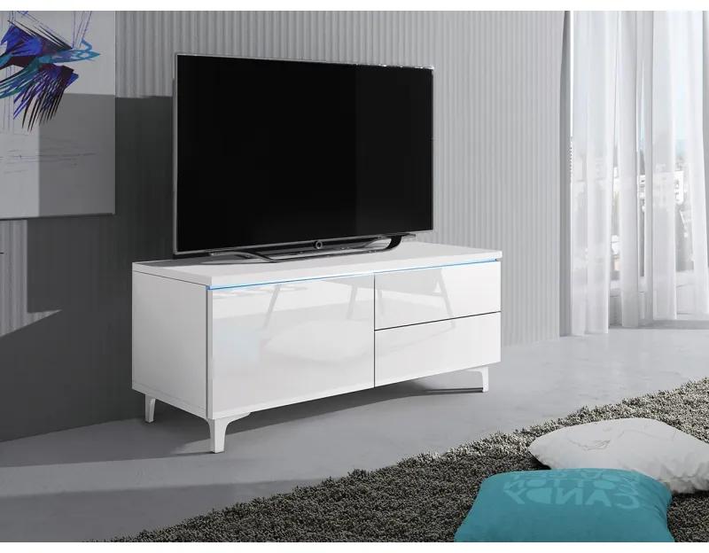 TV stolek Cleo XI-W L, Barva: bílá / černý lesk