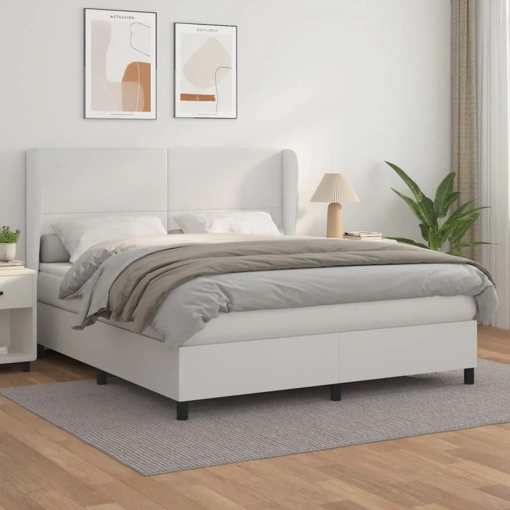 Box spring postel s matrací bílá 160x200 cm umělá kůže 3128920