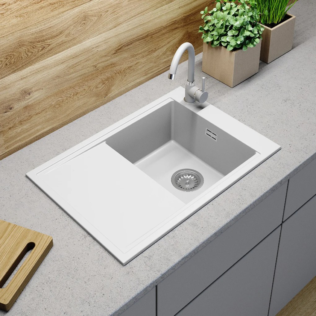 Gamma Design 7050, 1-komorový granitový dřez 700x480x205 mm, bílá, GMA-ZLE000137