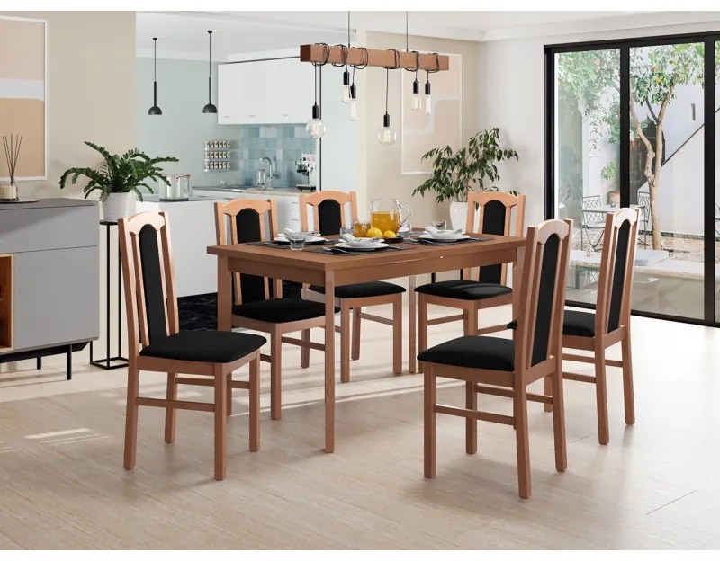 Rozkládací jídelní stůl se 6 židlemi AL08, Barva dřeva: ořech-L, Potah: Hygge D91