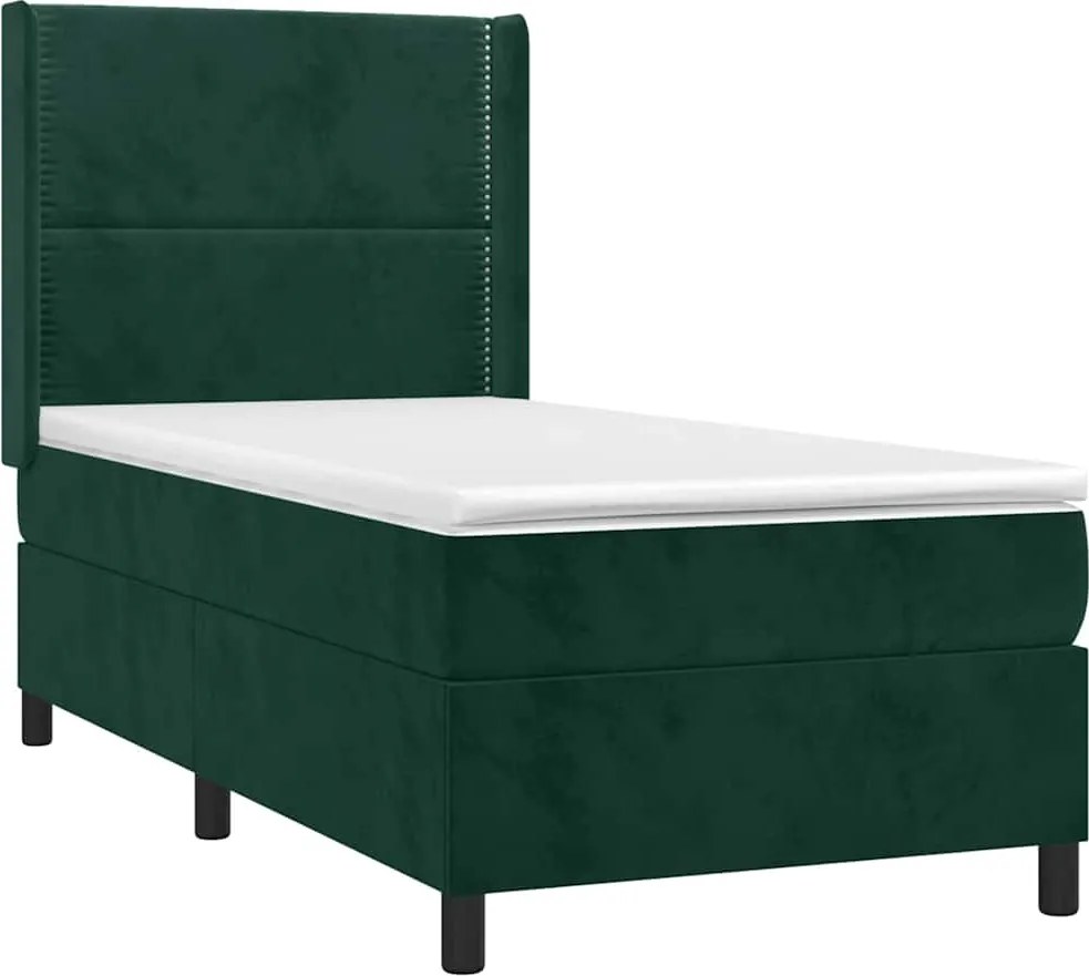 Box spring postel s matrací tmavě zelená 100x200 cm samet 3132606
