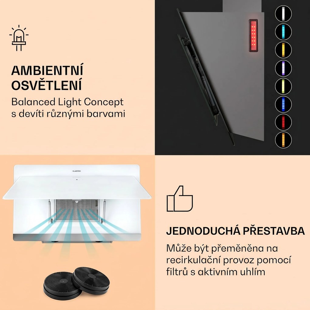 Klarstein Aurora Eco 90, digestoř, 90 cm, nástěnná, 584 m³/h, A+, dotykové ovládání, bílá