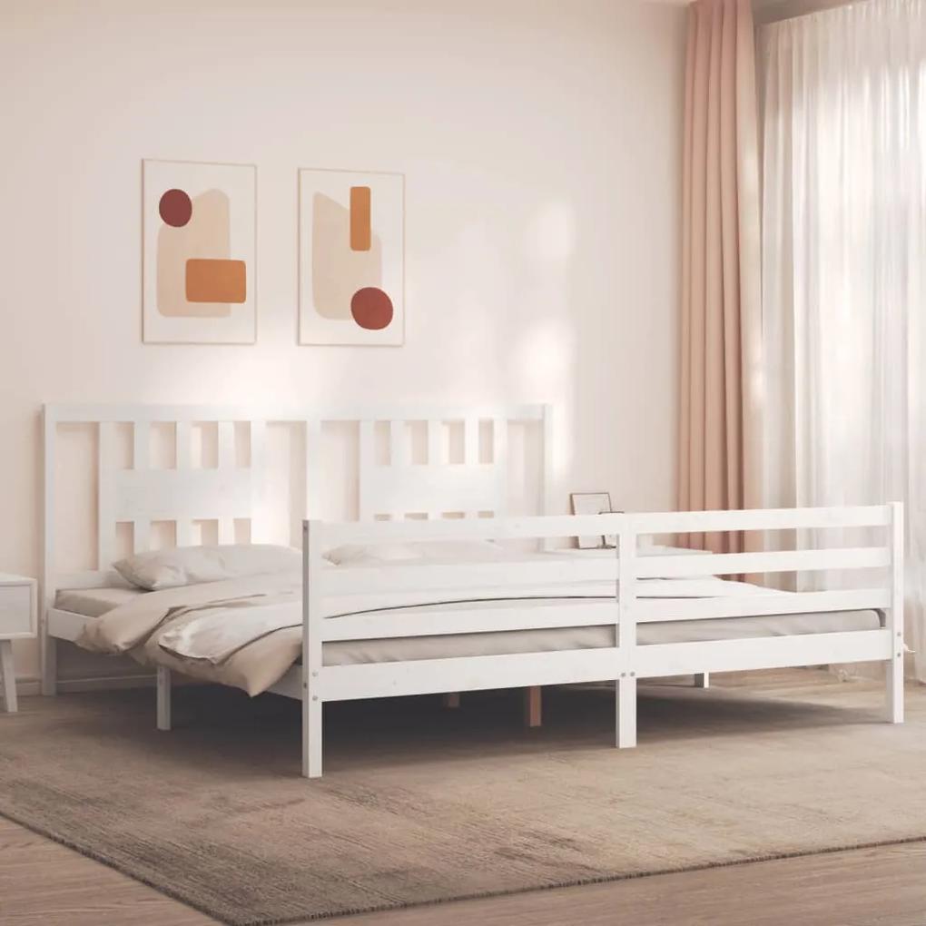 Rám postele s čelem bílý 200 x 200 cm masivní dřevo,  3194592