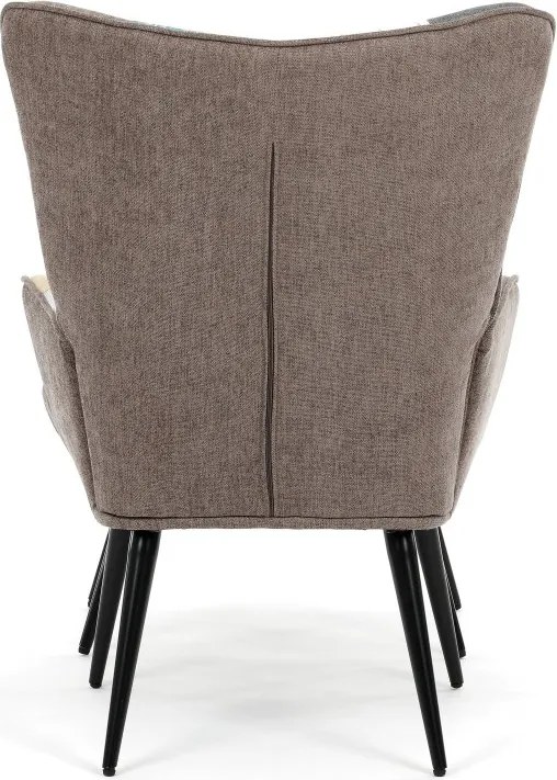 Relaxační křeslo ušák s taburetem ROYAL II — kov, voděodolná látka, patchwork