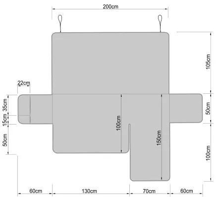 Potah na rohovou sedačku pravý PARIS šedý, 200 cm