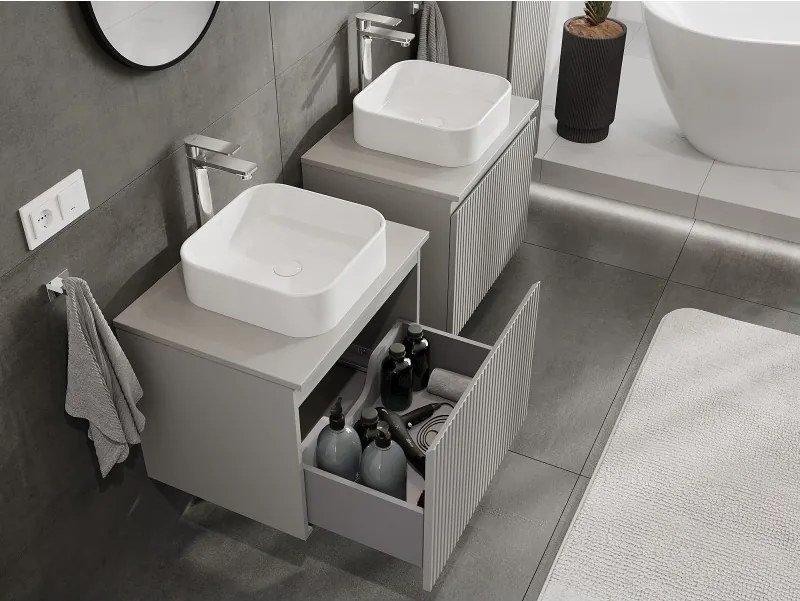 Mexen Rivel, koupelnová skříňka 60 cm s pracovní deskou, 1 zásuvka, drážkovaná, matná šedá, 91A20-06047-1-BFC62
