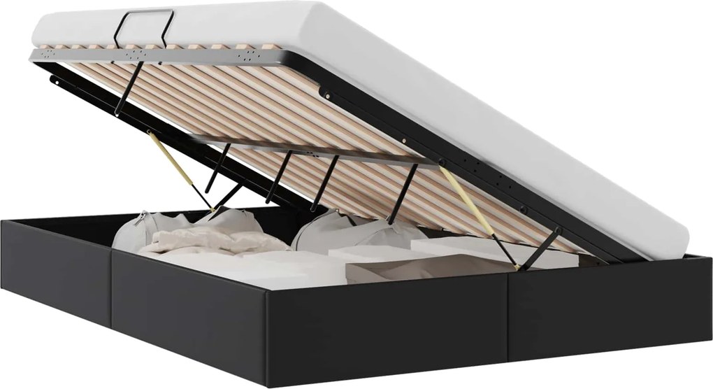 Postel s úložným prostorem Černá 137 x 190 cm Umělá kůže 3369972
