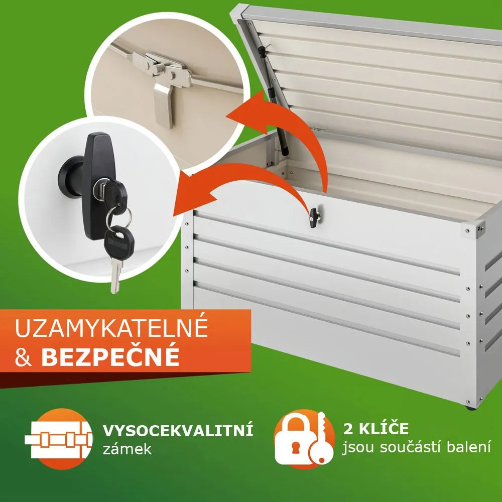 Kovový úložný box METALBOX, 385L, 120×62×63 cm, šedá Gardebruk