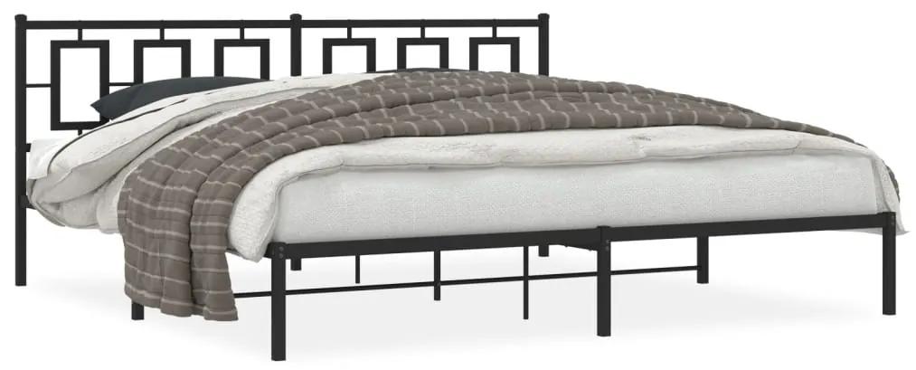 Kovový rám postele s čelem černý 200 x 200 cm - Default Title