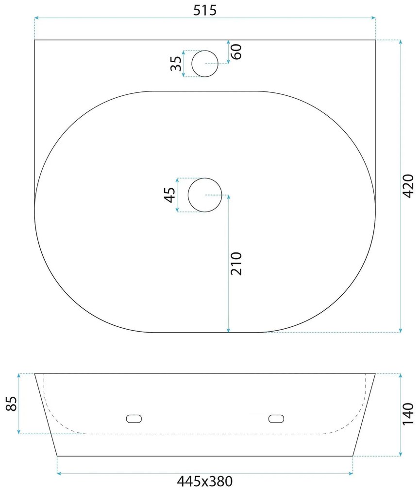 Rea Kim, keramické umyvadlo na desku 515x420x140mm, bílá lesklá, REA-U6682