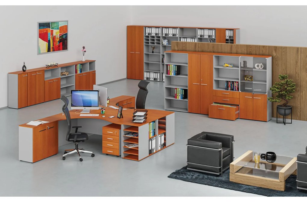 Ergonomický kancelářský pracovní stůl PRIMO GRAY, 1600 x 1200 mm, levý, šedá/třešeň